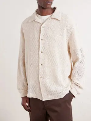 De Bonne Facture Holiday Camp-collar Crocheted Cotton Shirt
