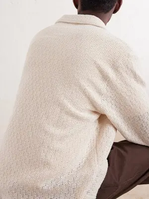 De Bonne Facture Holiday Camp-collar Crocheted Cotton Shirt