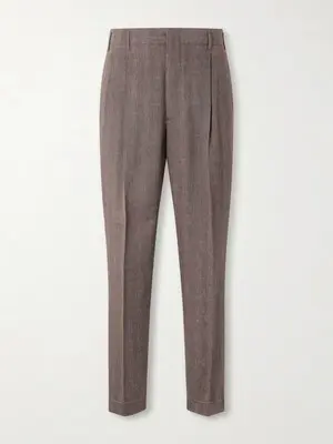 Brunello Cucinelli Straight-leg Pleated Linen And Wool-blend Suit Trousers - Brown
