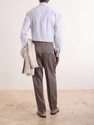 Brunello Cucinelli Straight-leg Pleated Linen And Wool-blend Trousers - Brown