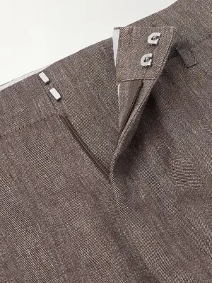 Brunello Cucinelli Straight-leg Pleated Linen And Wool-blend Trousers - Brown