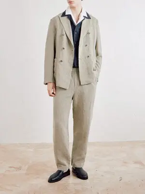 Barena Venezia Siroco Marte Double-breasted Linen Suit Jacket - Green