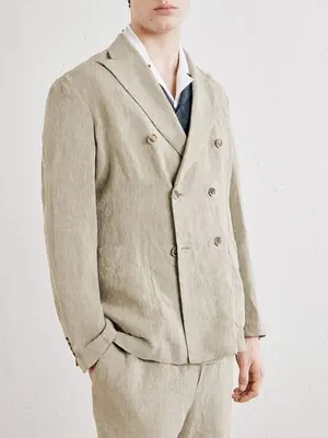 Barena Venezia Siroco Marte Double-breasted Linen Suit Jacket - Green