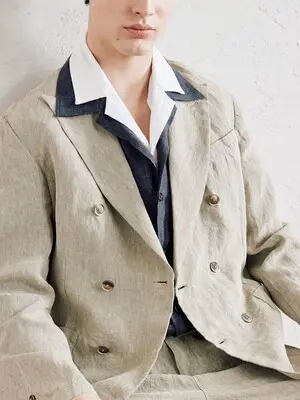 Barena Venezia Siroco Marte Double-breasted Linen Suit Jacket - Green