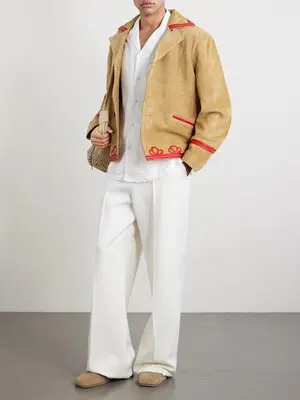 BODE Trefoil Leather-trimmed Suede Jacket - Brown