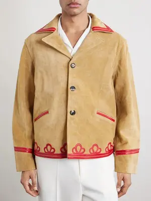 BODE Trefoil Leather-trimmed Suede Jacket - Brown