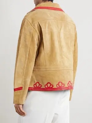 BODE Trefoil Leather-trimmed Suede Jacket - Brown