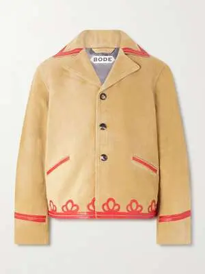 BODE Trefoil Leather-trimmed Suede Jacket - Tan
