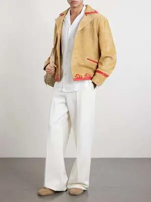 BODE Trefoil Leather-trimmed Suede Jacket - Tan