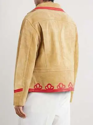 BODE Trefoil Leather-trimmed Suede Jacket - Tan
