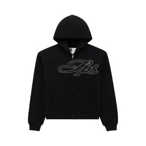 SP5DER Rhinestone Script Full Zip Hoodie
