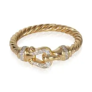 David Yurman Yellow Gold Diamond Petite Cable Buckle Ring