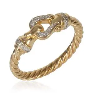 David Yurman Yellow Gold Diamond Petite Cable Buckle Ring