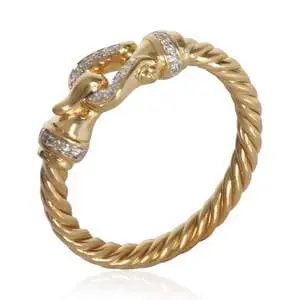 David Yurman Yellow Gold Diamond Petite Cable Buckle Ring