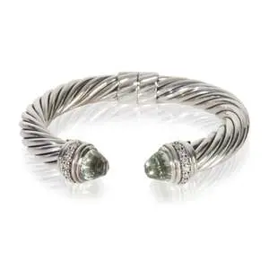 David Yurman Sterling Silver Prasiolite And Diamond Cable Hinged Bracelet - Sterling_silver