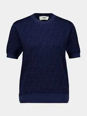 Fendi Ff Denim Knit Pullover - Blue