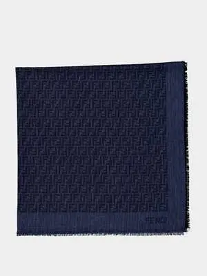 Fendi Blue FF Cotton Wool Shawl Blue
