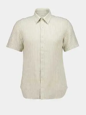 120% Lino Corda Short-sleeve Regular Fit Linen Shirt - Beige