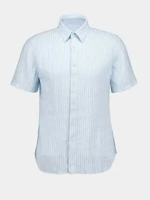120% Lino Baby Short-sleeve Regular Fit Linen Shirt - Blue