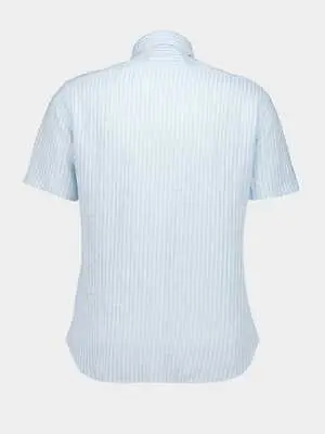 120% Lino Baby Short-sleeve Regular Fit Linen Shirt - Blue
