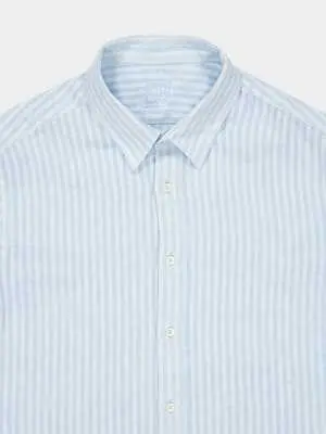 120% Lino Baby Short-sleeve Regular Fit Linen Shirt - Blue