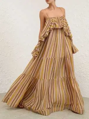 Zimmermann Rebellion Mustard Stripe Maxi Dress - Yellow