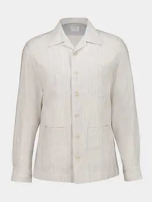 Brunello Cucinelli Rope Cotton And Linen Jacquard Stripe Easy Fit Guayabera
