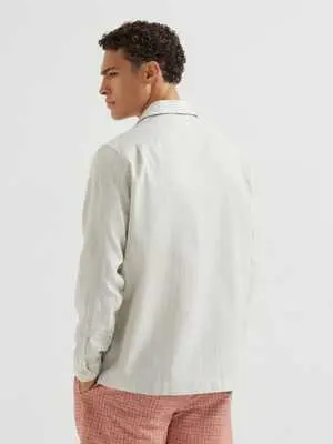Brunello Cucinelli Rope Cotton And Linen Jacquard Stripe Easy Fit Guayabera