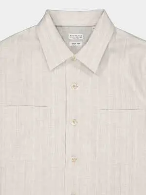 Brunello Cucinelli Rope Cotton And Linen Jacquard Stripe Easy Fit Guayabera
