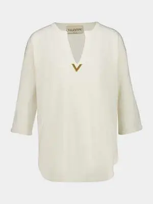 VALENTINO Long-Sleeve Wool Top With V Detail