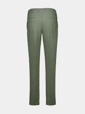 120% Lino Drawstring Linen Pants - Green