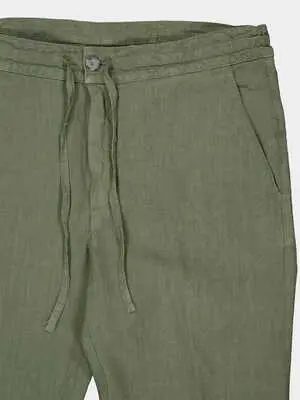 120% Lino Drawstring Linen Pants - Green