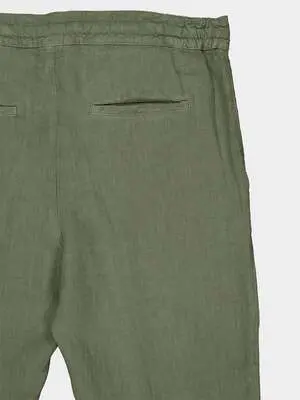 120% Lino Drawstring Linen Pants - Green