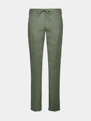 120% Lino Drawstring Linen Pants - Green
