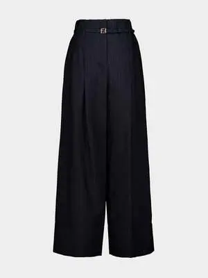Fendi Pinstriped Wool Wide Leg Trousers Blue