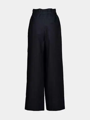 Fendi Pinstriped Wool Wide Leg Trousers - Blue