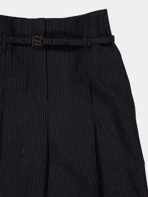 Fendi Pinstriped Wool Wide Leg Trousers - Blue