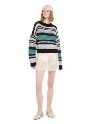 Alanui Black And Teal Ocean Stripes Sweater