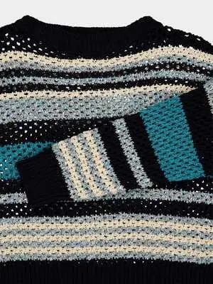 Alanui Black And Teal Ocean Stripes Sweater