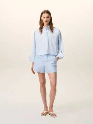 AMI Paris Striped Cotton Shorts - Blue