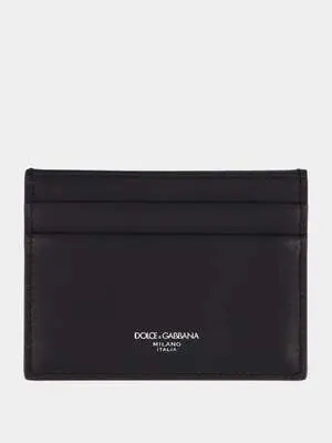 Dolce & Gabbana Woven Calfskin Leather Card Holder - Black