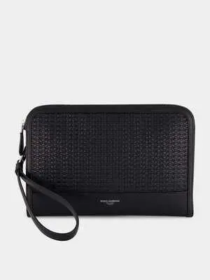 Dolce & Gabbana Woven Calfskin Clutch Bag - Black