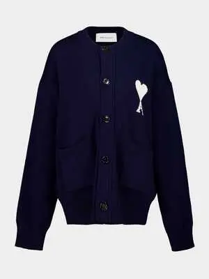 AMI Paris De Coeur Wool Cardigan - Blue