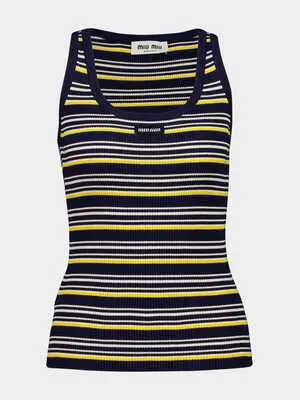 Miu Miu Striped Cotton Tank Top - Blue