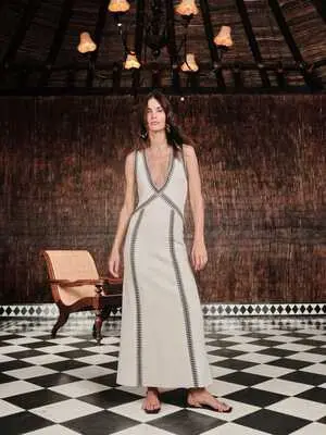 Johanna Ortiz Knit Midi Dress With Contrast Stitching - Cream