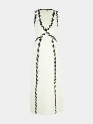 Johanna Ortiz Knit Midi Dress With Contrast Stitching - Cream
