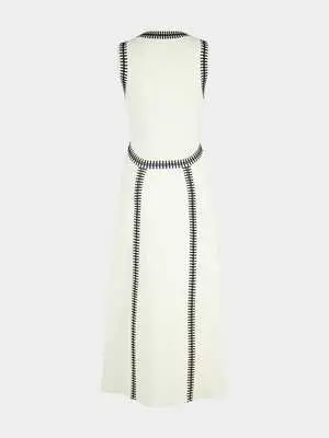 Johanna Ortiz Knit Midi Dress With Contrast Stitching - Cream