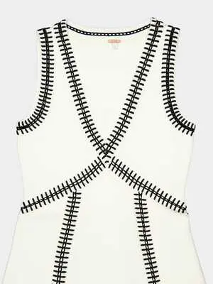 Johanna Ortiz Knit Midi Dress With Contrast Stitching - Cream