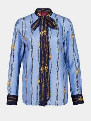 Gucci Marina Chain Print Silk Twill Shirt - Blue