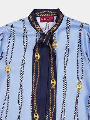 Gucci Marina Chain Print Silk Twill Shirt - Blue